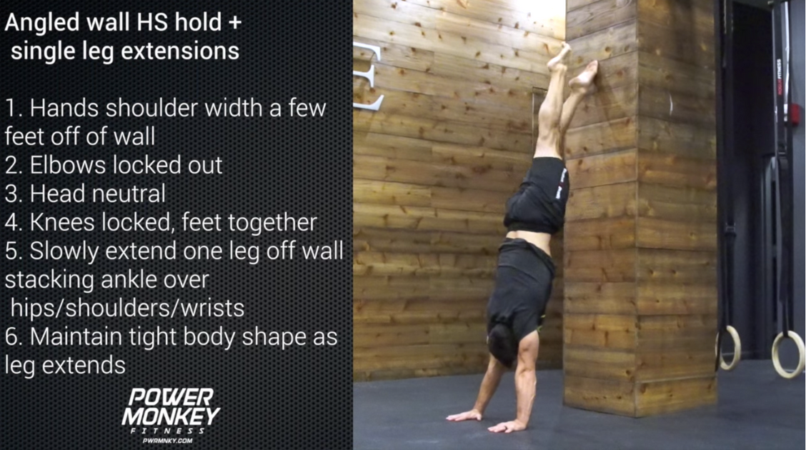 Monkey-Method: Angled wall handstand hold + single leg extensions – Power Monkey Fitness